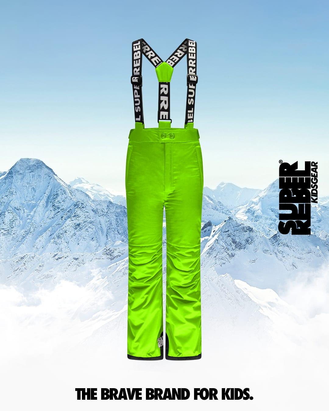 Pantaloni de ski SPEED Verde Neon cu impregnare hidrofobă și bretele ...